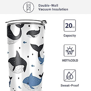HXshaoye Cartoon blue black whale Stainless Steel water bottle with straw with Straw Leak Resistant Flip travel coffee mug for hot and cold drinks simple tumblers with lids and straws termo para