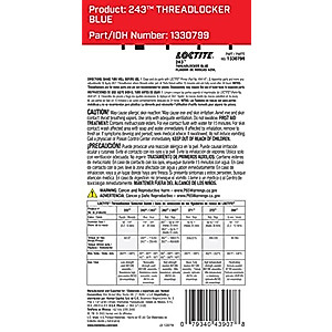 LOCTITE 243 Threadlocker for Automotive: Medium-Strength, Oil Tolerant, High-Temperature, Anaerobic, General Purpose | Blue, 6 ml Red Tube (PN: 1330799)