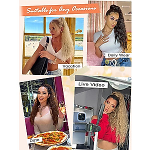 Rosooi 26 Inch Long Black Drawstring Ponytail Extension for Women Synthetic Long Curly Wavy Clip in Ponytail Hair Extensions for Daily Party Use (26 Inch, Black)