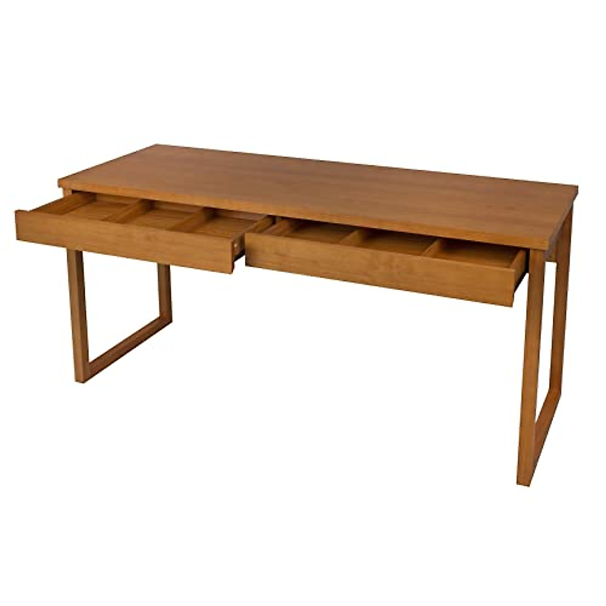 Home Office Solid Wood Desk with Drawers Brown Mid-Century Modern Rectangular Pine Matte Includes Hardware