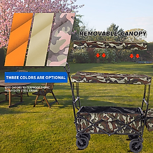Rolling Collapsible Garden Cart Kids Camping Wagon with 360 Degree Swivel Wheels & Removable Canopy, 250LBS Weight Capacity Folding Utility Wagon Cart with Storage Basket for Outdoor Camping Shopping