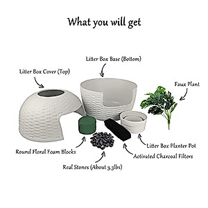 keygarzone Plant Litter Box with Lid, Hidden Cat Litter Furniture with Rattan Pattern for Large Cat, PP Material Waterproof, Easy Assemble & Clean