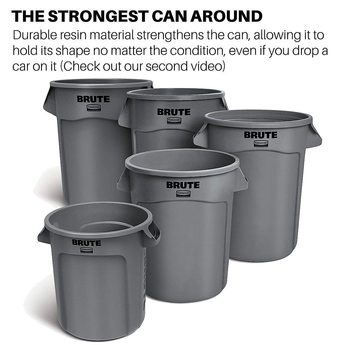 Rubbermaid Commercial Products BRUTE Heavy-Duty Round Trash/Garbage Container, 44-Gallon, Gray, for Landscapers/Construction Sites/Restaurants/Back of House/Offices/Warehouses, Pack of 4