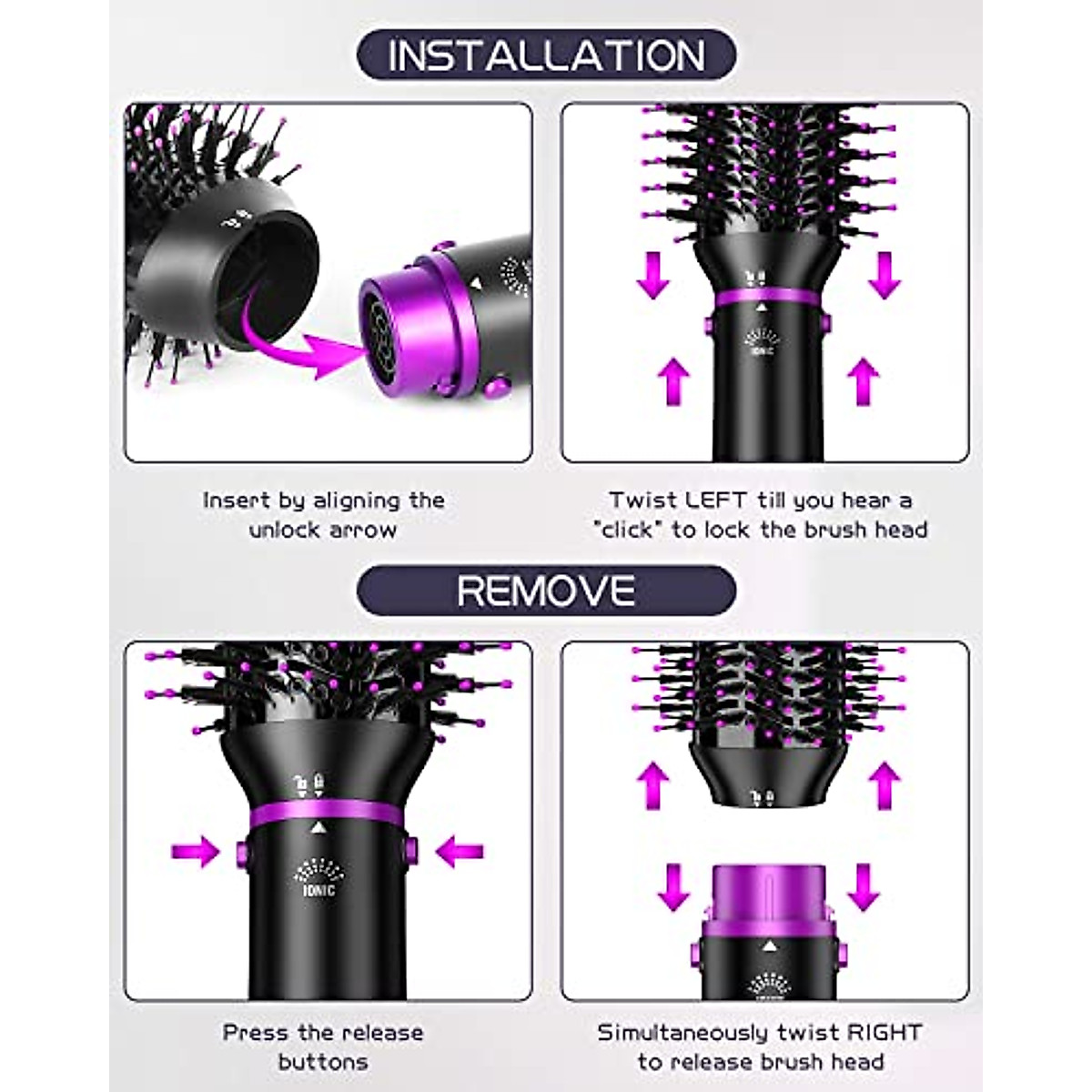 Hair Dryer Brush, 4-in-1 Hot Air Brush Blow Dryer - Straighten, Curl, Volumize & Dry in One Step, Negative Ion Blow Dryer Brush Hairbrush Blow Dryer Hair Styler with 4 Detachable Attachments, 3 Temps
