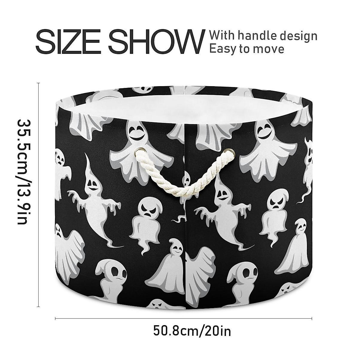 Krafig Halloween Ghost Pattern Round Collapsible Storage Basket, Large Toy Storage, Laundry Baskets, Open Home Storage Bins for Toy Organizer, Home Decor, Clothes, Toys