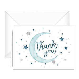 Starry Delight Thank You Cards / 24 Baby Shower Thank You Cards / 6 Night Sky Appreciation Greeting Card Designs / 3 1/2" x 4 7/8" New Baby Gratitude Note Cards/Made In The USA