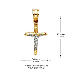 Ioka - 14K Two Tone Gold Jesus Crucifix Cross Religious Charm Tiny Pendant For Necklace or Chain