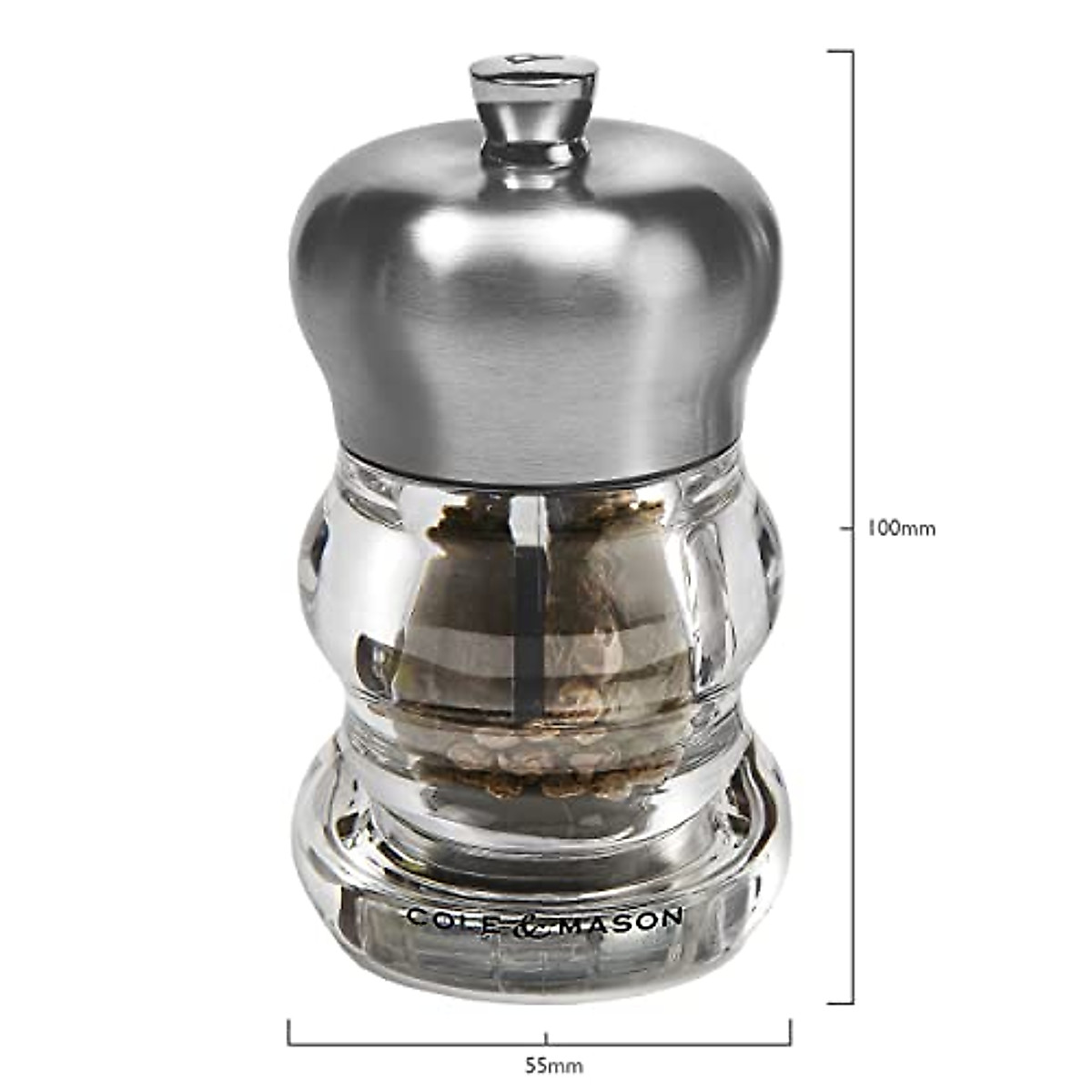 Cole & Mason H307091P Precision Ascot Pepper Mill 100 mm, Transparent/Silver