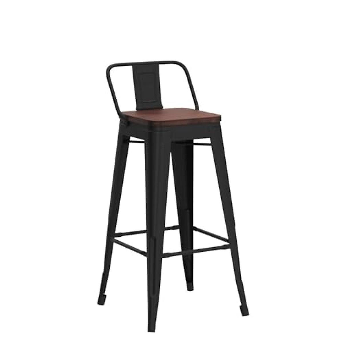 HAOBO Home 30" Low Back Barstools Metal Stool with Wooden Seat [Set of 4] Counter Height Bar Stools, Matte Black