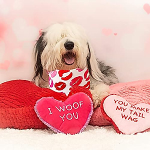 Valentine Dog Cat Bandana, Holiday Bib Kiss Lip and Candy Hearts Pattern for Large Medium Small Puppies Pets