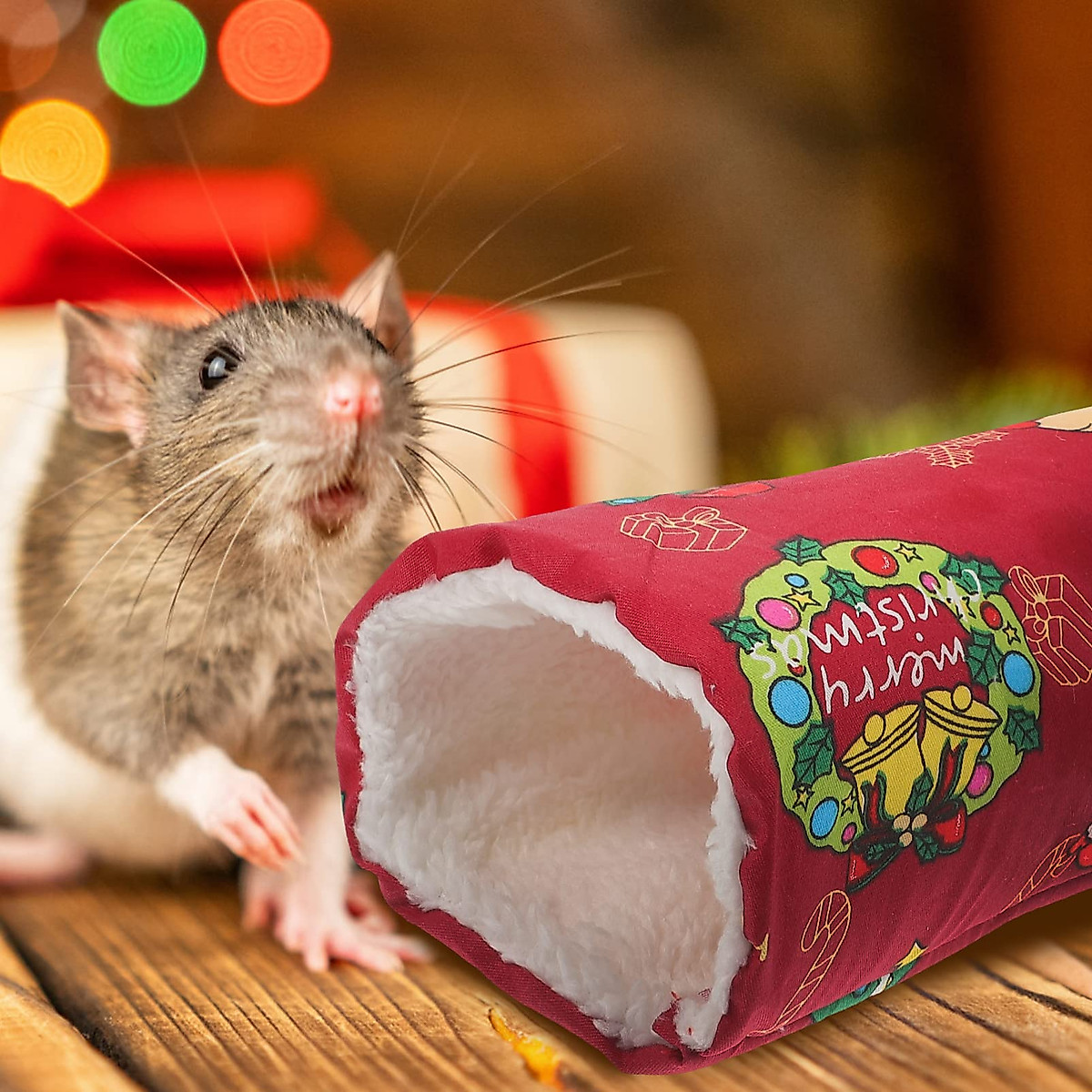 UKCOCO Ferret Toys Hamster Tunnel Plush Hamster Play Tunnels Christmas Warm Tunnel Living Habitats Small Animal Hideout Tubes Bed Toy for Rat Hedgehogs Gerbil Indoor Hammock