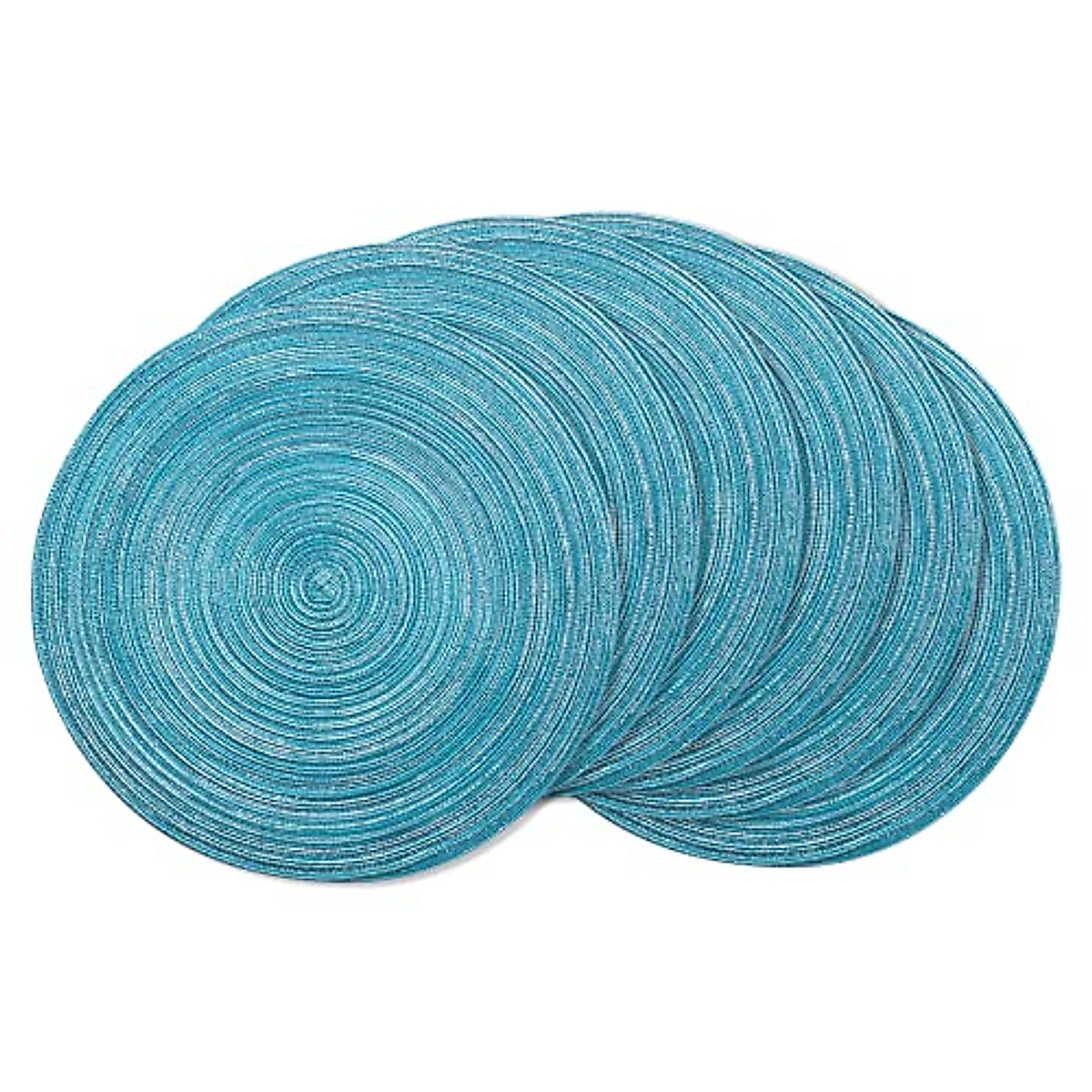 AHHFSMEI Round Placemats Set of 6 Round Braided Place mats 15 Inch Table Mats for Dining Tables Washable Heat Resistant Place mats for Party BBQ Christmas and Everyday Use (Blue Silver)