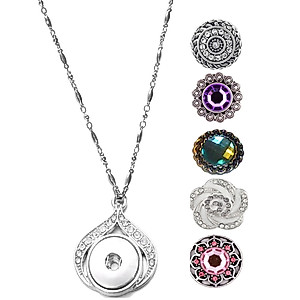 Hidden Hollow Beads Snap Interchangeable Women's Fashion Jewelry Necklace, 18" or 24" long, Fancy STRONG Stainless Steel Chain. Comes in a gift box. (24 Inch Chain, Swirls)