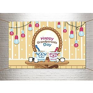 Happy Grandparents Day Photo Booth Backdrop Love Grandpa and Grandma Party Decor Photography Background Wall Decoration (3.6×5.9ft)