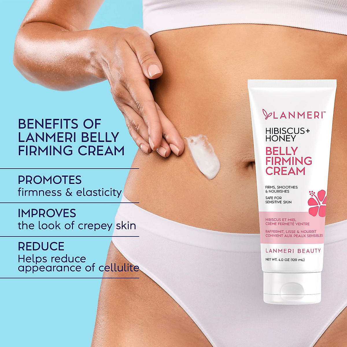 Lanmeri Hibiscus and Honey Belly Firming Cream for Skin Smoothies Firm Refine Body, Thighs and Belly Skin Tightening Cream for Women & Men, 120ML