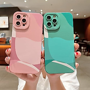 YKCZL Compatible with iPhone 13 Pro Max Case 6.7 Inch, Cute Painted Art Full Camera Lens Protective Slim Soft Shockproof Phone Case for Women Girl-Pink