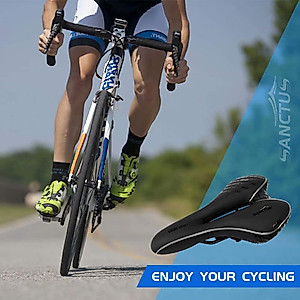 Sanctus Comfortable Bike Seat Men Women Gel Bicycle Saddle Padded Replacement Comfort Road Exercise Bikes Cushion with Waterproof Cove for MTB Mountain Bike Road Bike Exercise Bike