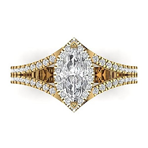 Clara Pucci 1.20ct Marquise Cut Solitaire W/Accent Halo Genuine Moissanite Wedding Promise Anniversary Bridal Ring 18K Yellow Gold 9.5