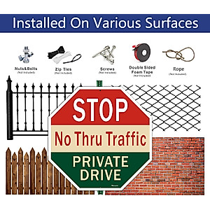 Stop No Thru Traffic Private Drive Sign 12" x 12" Private Driveway Sign Metal Reflective No Thru Traffic Sign Rust Free Aluminum Stop Sign UV Protected Waterproof Outdoor Use 2 Pack
