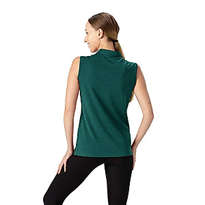 YSENTO Women's Golf Apparel Shirts Clothes Outfits Sleeveless 1/4 Zip Collarless Dry Fit UPF 50+ Tennis Polo Tank Tops Army Green Size XXL