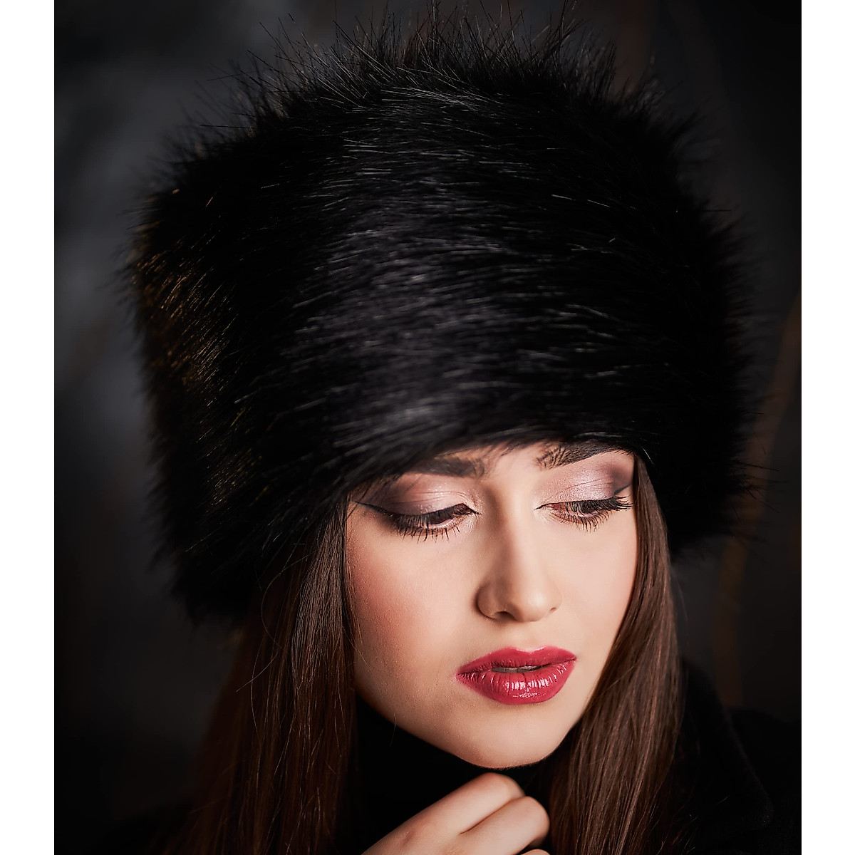 Futrzane Classic Cossack Hat - Faux Fur Hats for Women - Warm Furry Russian Hat (M, Black Classic)