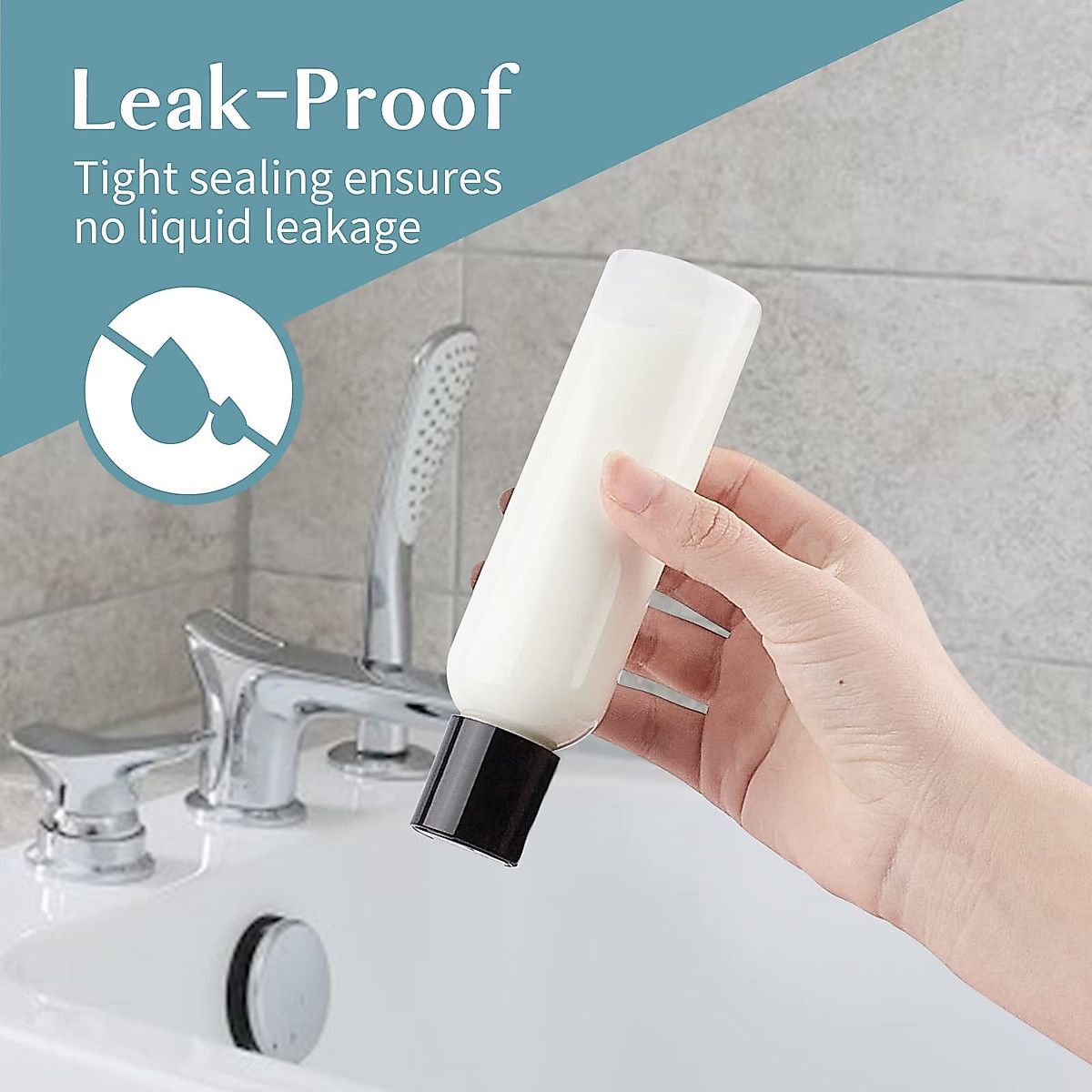 Qeirudu 8 oz Clear Plastic Empty Bottles with Disc Caps and Labels, 12 Pack Refillable Travel Containers Squeezable Lotion Bottles for Cream Shampoo Conditioner