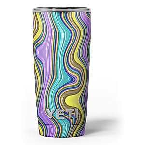 Design Skinz Bright Purple Teal and Mustard Yellow Color Waves - Skin Decal Vinyl Wrap Kit Compatible with The Yeti Rambler Cooler Tumbler Cups