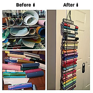 shiningwaner Vinyl Storage Organizer with 52 Compartments, Vinyl Roll Holder Wall Mount/Over The Door, Hanging Organizer Storage Rack For Craft, Blue