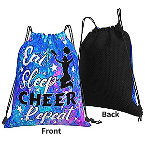 Pinoze Eat Sleep Cheer Repeat Drawstring Backpack Sport Gym String Bag Water Resistant Drawstring Sackpack For Womens