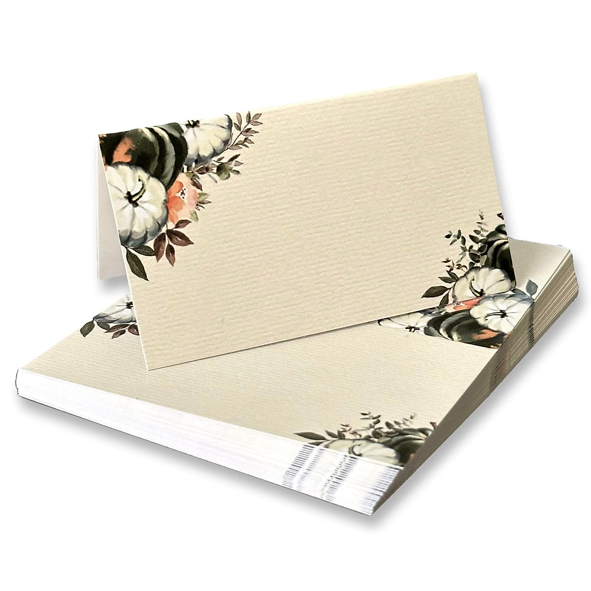 Desert Mercantile Fall Harvest Pumpkin Place Cards - 25 pack – Tented Tabler Cards for Thanksgiving Table Decor, Autumn Weddings, Holiday Buffets, Dinner Parties, or Place Settings. 2"x3.5" (folded).