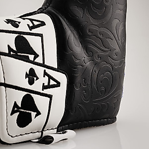Pins & Aces Royal Flush Head Cover - Premium, Hand-Made Leather Headcover - Ace of Spades & Magnetic Closure, Tour Quality Golf Club Cover - Style and Customize Your Golf Bag Blade (Black)