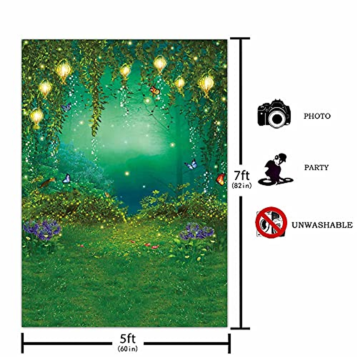 Funnytree 5X7FT Enchanted Forest Backdrop Fairy Tale Wonderland Butterfly Woodland Background Wedding Baby Shower Birthday Party Supplies Banner Cake Smash Decor Studio Portrait Prop Photobooth Favors
