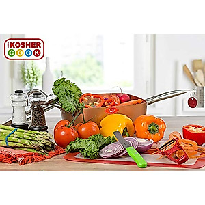 The Kosher Cook Parve Green Kitchen Knife - 4” Steak and Vegetable Knife - Razor Sharp Pointed Tip, Serrated Edge - Color Coded Kitchen Tools