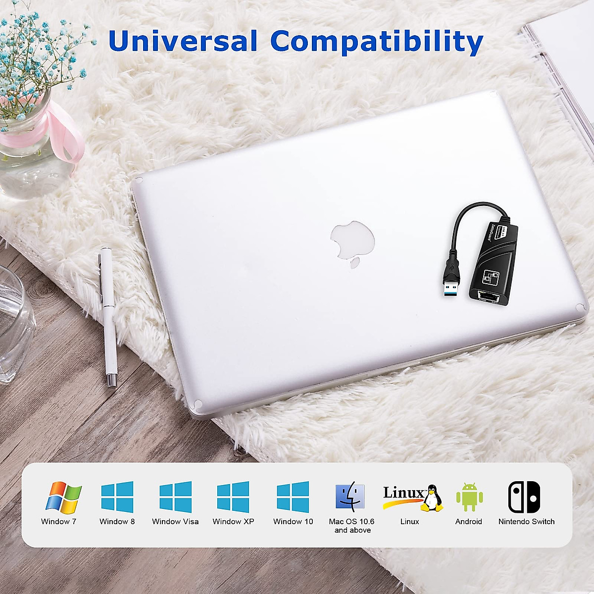 (Upgraded) Zettaguard USB 3.0 and 2.0 to Ethernet 10/100/1000 Fast LAN Wired Network USB Ethernet Adapter for MacBook, Chromebook, Windows 10 and compatible with Nintendo Switch.