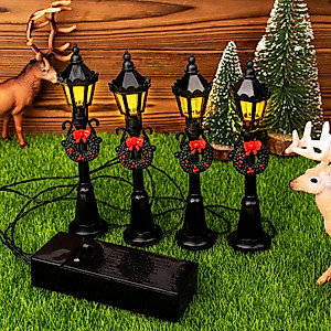 Christmas Mini Street Light Models, 4 Pcs Mini Street Lamp Dollhouse Streetlight Models, Miniature Christmas Village Pathway Lantern Post for DIY Micro Landscape Fairy Garden Accessories