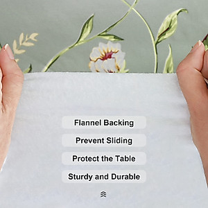 Vonabem Vinyl Tablecloth with Flannel Backing, Plastic Water Oil Proof Rectangle Table Cloth Cover, PVC Table Cloths for Camping Picnic Dining Indoor Outdoor(Green,52X70IN)