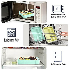 LOVINA Bento Box for Adult Kids, Stylish Teens Adult Lunch Box Containers With 5 Compartments, Durable, Microwave/Dishwasher Safe, BPA-Free, Perfect for On-the-Go Meal(Cyan)