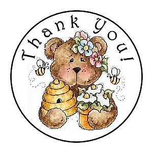 30 pcs Thank You Bear BEE Flowers Favor​​​​​​​​​​​​​​​​​​​ Stickers Envelope Seals Labels Round Tags, Stamps Sticker for Gift Cards, Envelopes, Boxes for Holiday, Birthday, Christmas