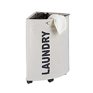WENKO Corner Bin Beige Tresco, Hamper for Tiny Spaces, Laundry Collector, 13.21 gallon/13" x 23.6" x 13"