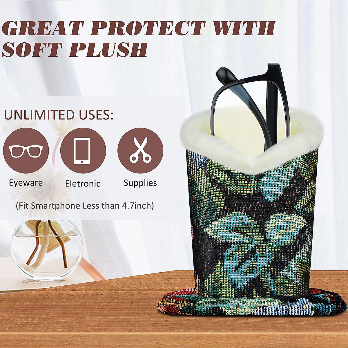 Weewooday 6 Pack Plush Lined Eyeglasses Holder Stand for Glasses Leather Reading Stand Case Protective Glasses Case (Lovely)