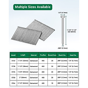 meite 14 Gauge Concrete T Nails for Pneumatic Concrete Nailer Gun - 1-1/2" Length Galvanized Concrete Finish Nails (400 PCS/BOX)