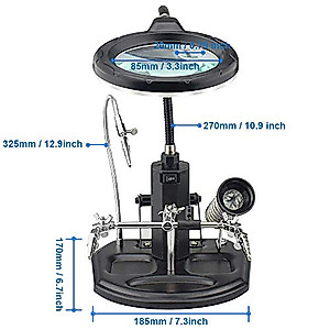 MMOBIEL LED Light Helping Hand Magnifier Station for Soldering, Assembly, Repair,Modeling, Hobbies and Crafts - 2.5X /4X LED Light - Hands-Free Magnifying Glass Stand - Incl. Clamp and Alligator Clips