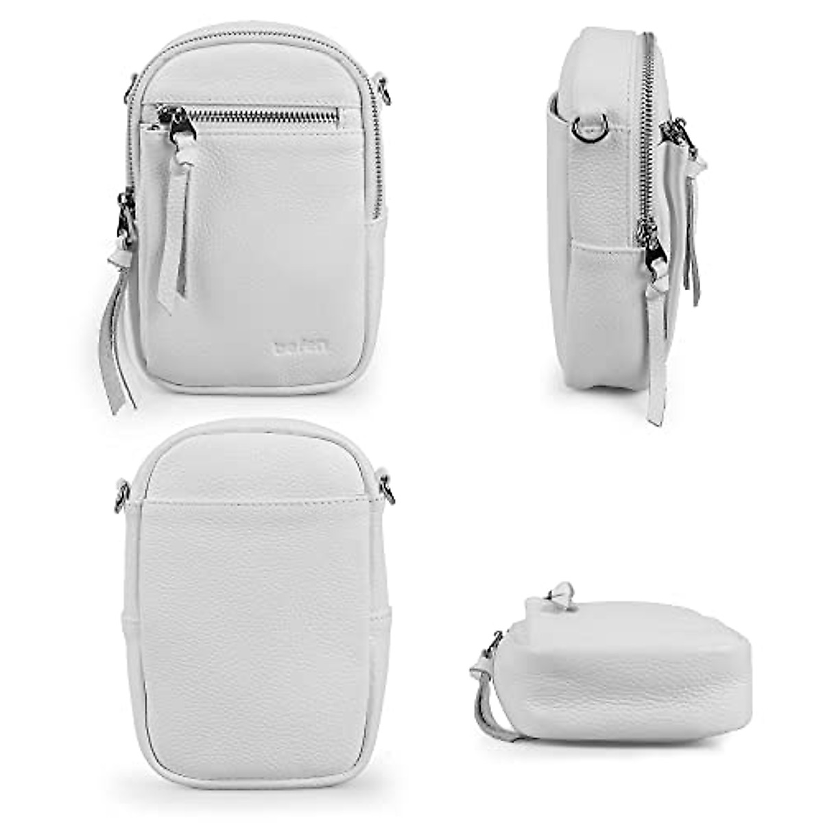 befen Small Genuine Leather Crossbody Bag Wallet purse with Cell Phone Pocket for Women White