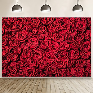 Laeacco 10x8ft Red Rose Backdrop Flowers Rose Wall Background Valentines Day Backdrop Wedding Photo Booth Girls Birthday Decoration Bridal Shower Party Banner Lovers Portraits Video Props Wallpaper