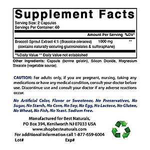 Best Naturals Broccoli Sprouts Extract, 1000 mg, 120 Count