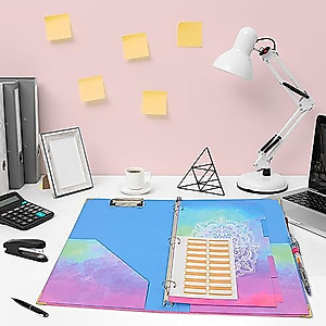 3 Ring Binder with Clipboard, Binder for Men and Women, Binder Dividers with Tabs，1 Inch Binder for School Supplies, Office Supplies, Portfolio Binder(Powder Blue Mandala)