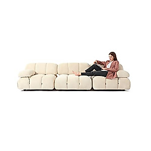 Decorific NYC Bellini Sofa, Mid-Century Modern Sofa, White/Ivory, Velvet, 3 Seat