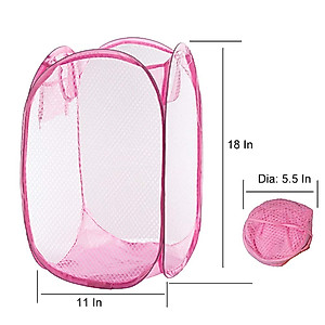 Qtopun Mesh Popup Laundry Hamper, Foldable 2 Pack Portable Dirty Clothes Basket Collapsible Dirty Clothes Hamper for Bedroom, Kids Room, College Dormitory and Travel (Light Blue+Pink)