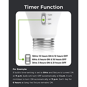 NEOROSS Timer Light Bulb, A19 Equivalent 100W LED Bulb, Built-in Automatic Timer, 11W 5000K Daylight White, 1200LM, E26 Base, Non-Dimmable, Auto On/Off for Outdoor & Indoor Security, 4 Pack