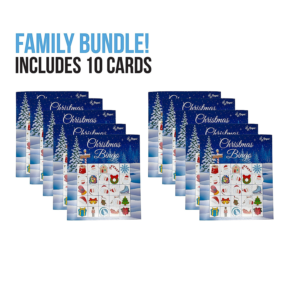 Regal Games - Holiday Bingo Set - Family Size Game Kit - Includes 10 Bingo Cards, 168 Bingo Marking Chips, 24 Calling Chips - 8” x 7” Cardstock